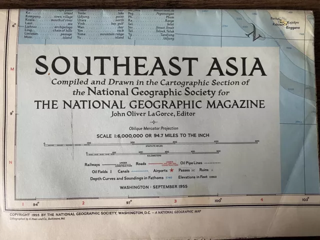 NATIONAL GEOGRAPHIC MAP of Southeast Asia. Sept 1955 £4.50 - PicClick UK