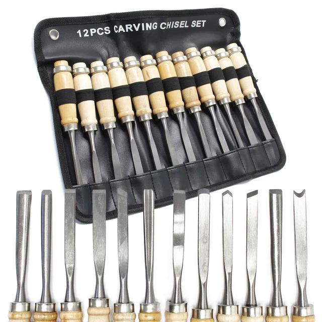 SCHNITZEISEN-SET 12TLG SCHNITZWERKZEUG Hohlbeitel Holz Beitel ...