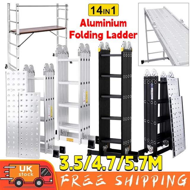 3.5M-5.7M ALUMINIUM FOLDING Ladder Scaffold Platform 14 IN1 Multi ...