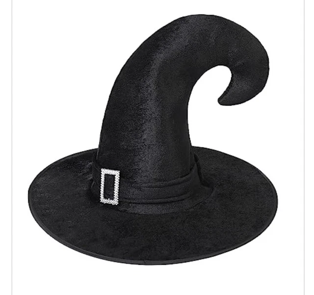 ADULTS WITCH HAT Black Shiny Fabric Halloween Scary Witches Fancy Dress ...
