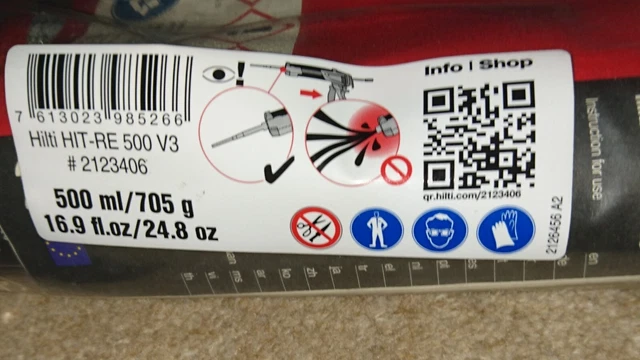 HILTI HIT-RE500 V3 RESIN, 500ml/890g 1 pack #2022697 £15.00 - PicClick UK