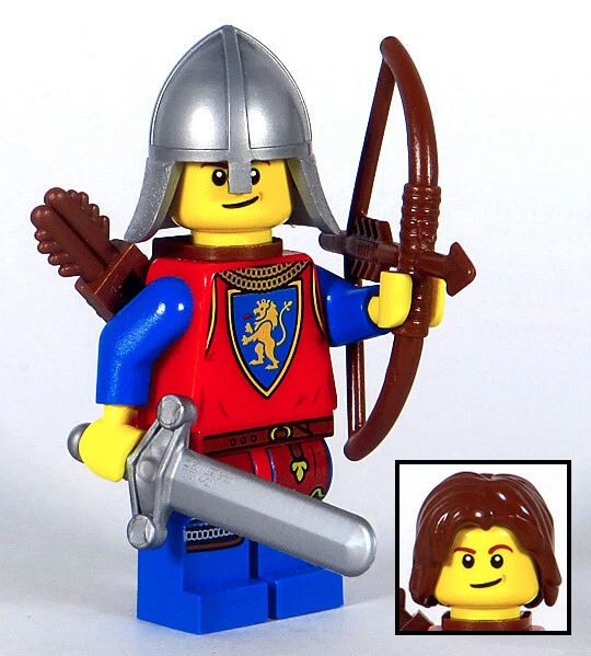 LEGO CASTLE - Lion Knight Archer Minifigure, Short Sword Bow Quiver ...