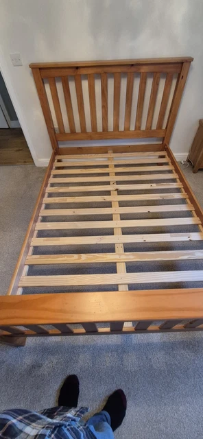 OAK/PINE SOLID DOUBLE Bed Frame. Excellent Cond. With Head Board And ...