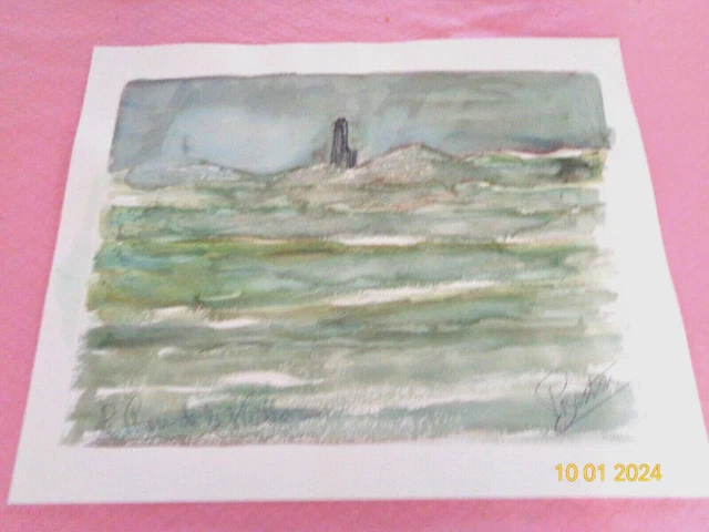 BRETAGNE LE PHARE de la Vieille , Aquarelle De Pierre Émile Bestion De ...