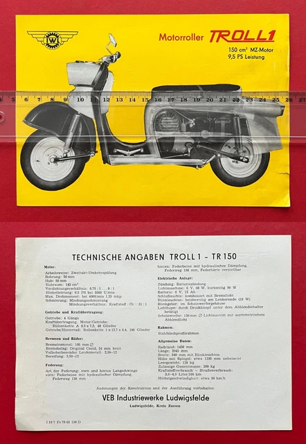 DDR REKLAME PROSPEKT Blatt 1963 Motorroller TROLL 1 Ludwigsfelde ...