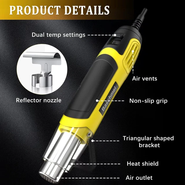 MINI HEAT GUN, 500W 2-Temp 662°F-932°F (350°C-500°C) Fast Heat Hot Air ...
