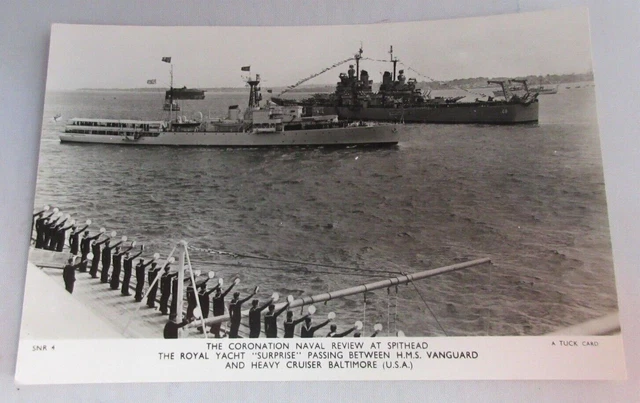 ROYAL YAGHT PASSING HMS VANGUARD & USS BALTIMORE Vintage Navy photo ...