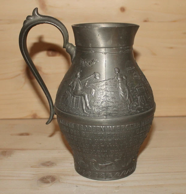 VINTAGE GERMAN HAND made ornate pewter pitcher jug $88.20 - PicClick