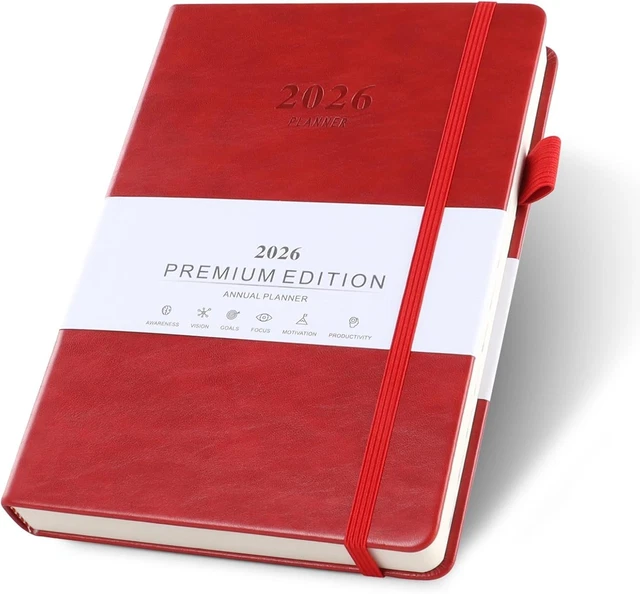 2026 A5 WEEK to View Diary in Red - Daily Planner for Goals and Time ...