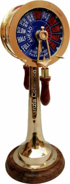 SHIP MARINE BRASS Engine Room Telegraph 14 Inch With Wooden Base GOLDEN ...