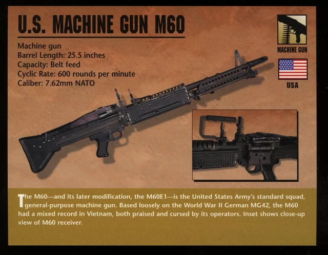 U.S. M60 MACHINE Gun Atlas Classic Firearms Card £4.66 - PicClick UK
