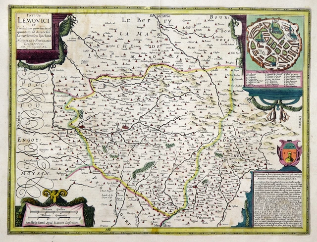 LIMOUSIN ORIGINAL COPPERPLATE Map Janssonius 1638 £151.53 - PicClick UK