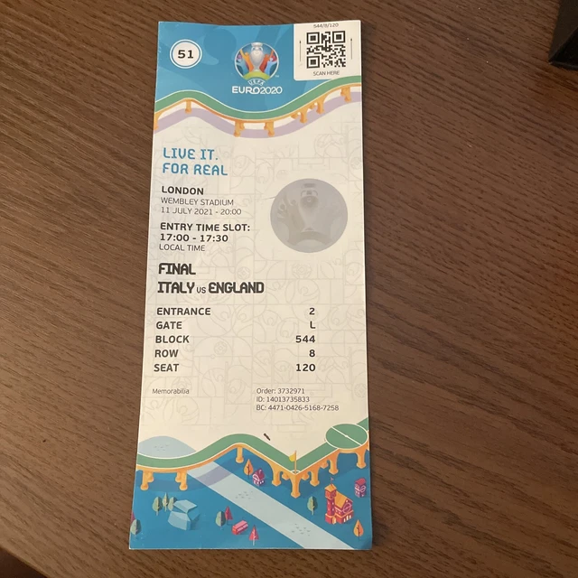 EURO 2020 FINAL England Vs Italy Ticket Stub Wembley Stadium 11.07.21 £ ...