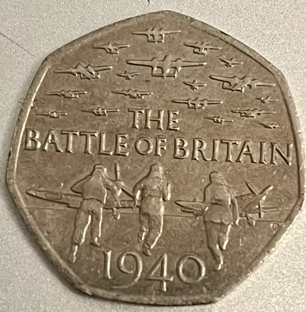 50P COIN BATTLE Of Britain 1940 Spitfire Bomber The Few 2015 Circulated ...