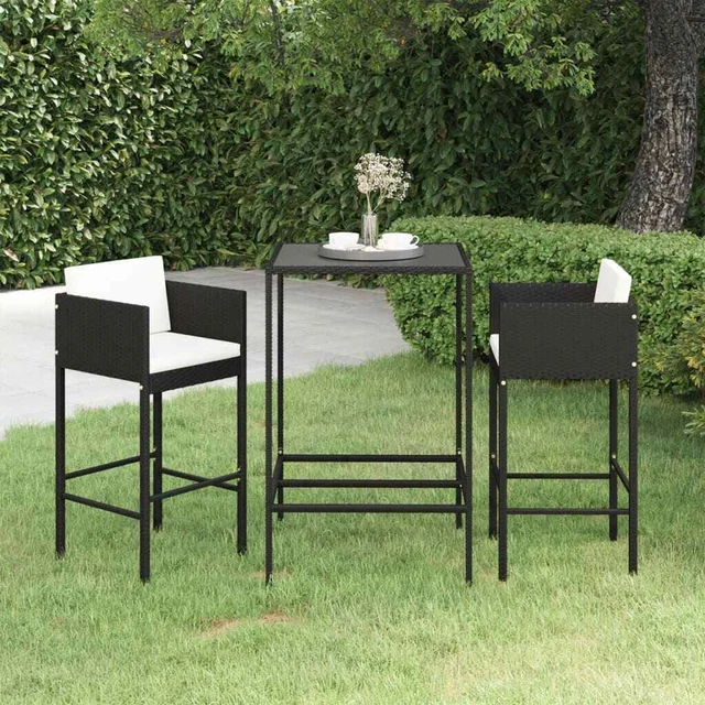 2050157 SET BAR da Giardino 3 pz con Cuscini Polyrattan Nero EUR 331,99 ...