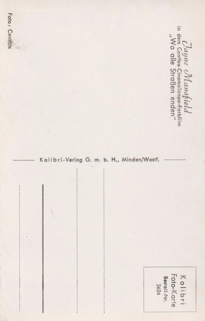 Jayne Mansfield Original Autogramm Signierte Sexy Kolibri Postkarte