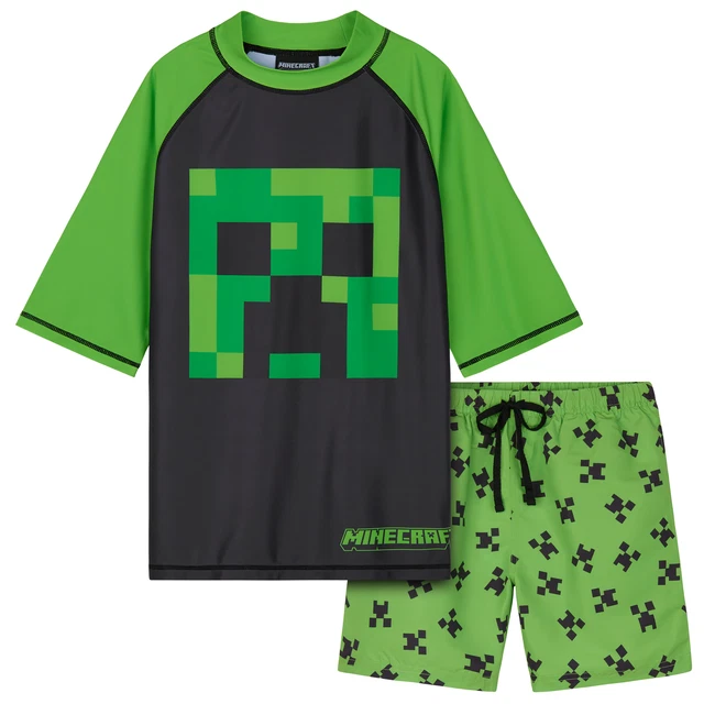 MINECRAFT BOYS 2 Piece Swimming Set Top and Shorts Stretchy Swimwear ...