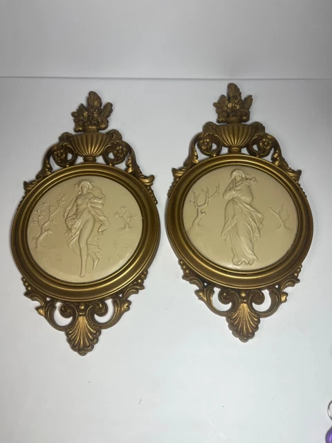 VINTAGE SYROCO WALL Hangings Ancient Greek Goddess Cameo 4056 A&B 14"x ...