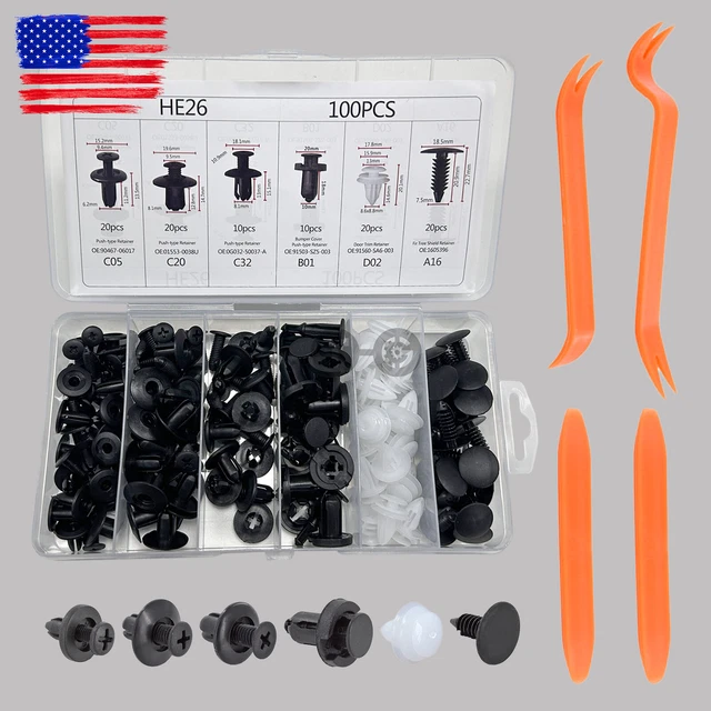 100PACK UNIVERSAL RIVET Clips Car Retainer Fender Liner Fastener 6 Size ...
