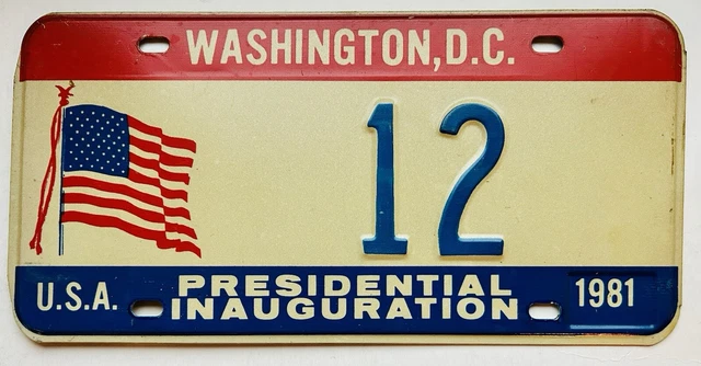 PLAQUE D'IMMATRICULATION WASHINGTON DC 1981 inauguration présidentielle ...
