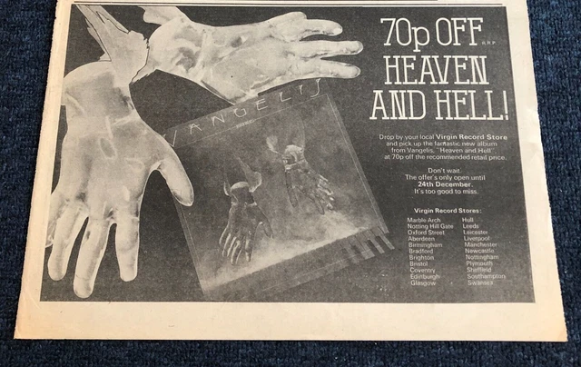 (STMM78) ADVERT 8X12& Virgin Record Stores Vangelis Album Heaven And ...