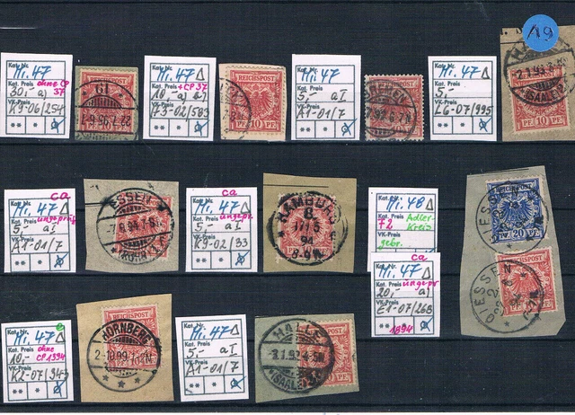 A9) DR, KRONE/ADLER Mi. 47 gest. Markenlot mit CP´s auf gr. Steckkarte ...