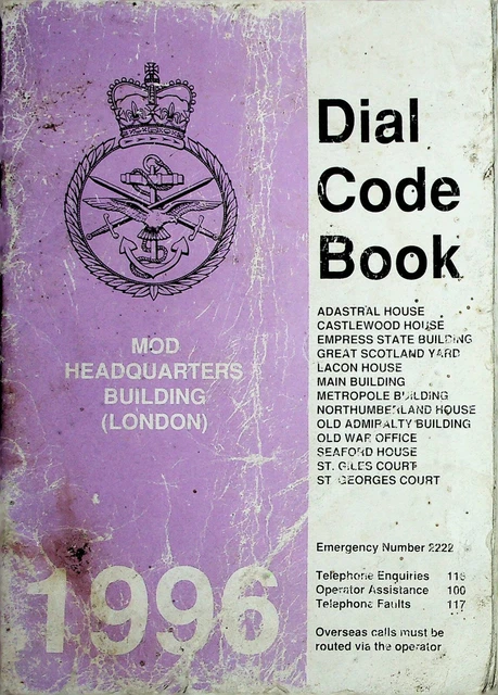 VINTAGE 1996 MOD Headquarters Building London Phone Dial Code Book ...