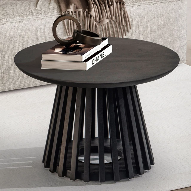 FINEBUY TABLE BASSE Ronde Bois Massif Noir 60x60x41 cm Table Salon ...
