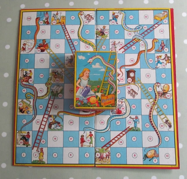 VINTAGE SNAKES AND Ladders Board Game By Berwick Games Depicting ...
