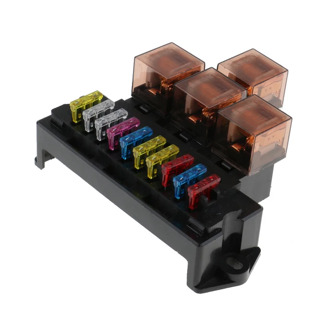 10 WAY FUSE Box 4-Pin Socket Relay Fuse Block Standard Blade Fuses EUR ...