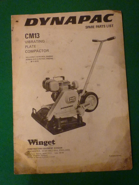 DYNAPAC CM13 VIBRATING Compactor Parts List (Winget Villiers Honda ...