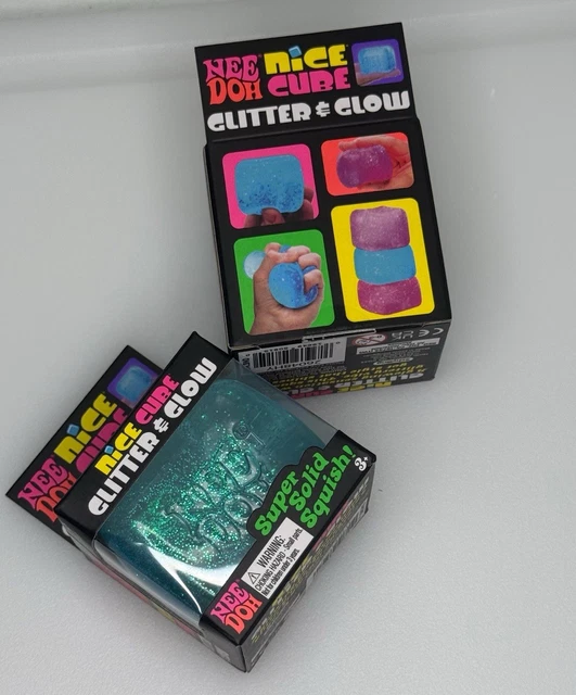 NEE DOH NICE Cube Glitter & Glow Squeeze Ball, Glow in Dark Gel 2.5 ...