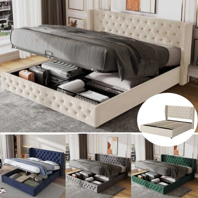 UPHOLSTERED BED WITH Hydraulic Lever, Functional Bed from Storage 135cm ...