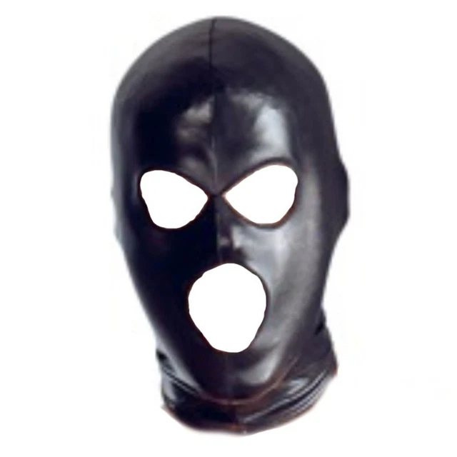 FAUX LEATHER FULL Head Hood Mask Open Mouth & Eyes 3 Holes Cosplay ...