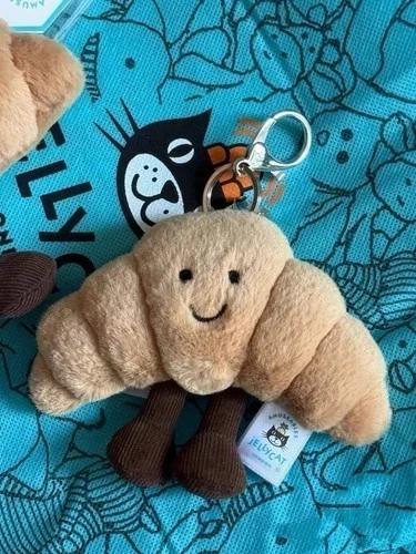 JELLYCAT CROISSANT KEY chain bag charm soft plush doll Tag+ Dust Bag £ ...