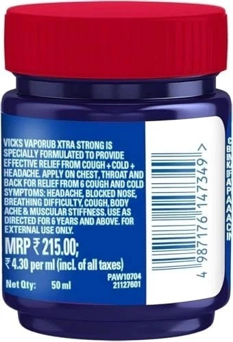 VICKS VAPORUB XTRA Strong 50 ml × 3 | Cold Cough Relief Balm | Free ...
