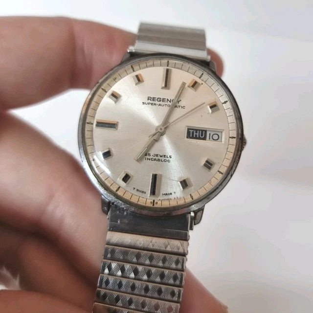 REGENCY SUPER-AUTOMATIC 25 Jewels Incabloc Swiss Made 1960s Silver Watch Working £31.91 ...