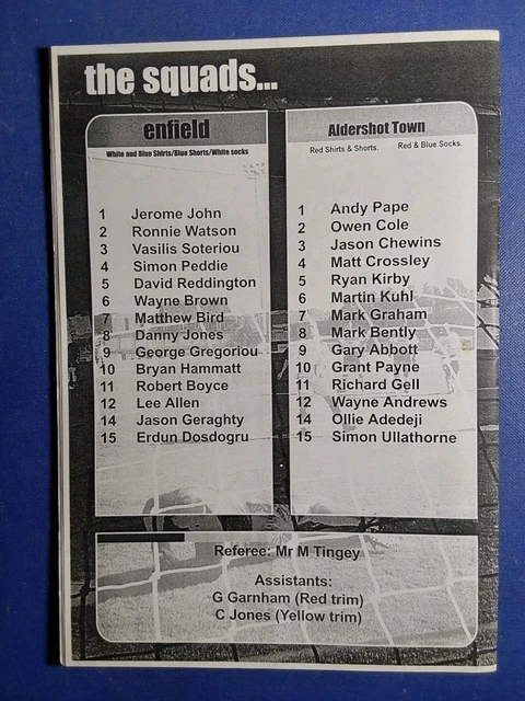 ENFIELD V ALDERSHOT Town 20th February 2001 £1.70 - PicClick UK