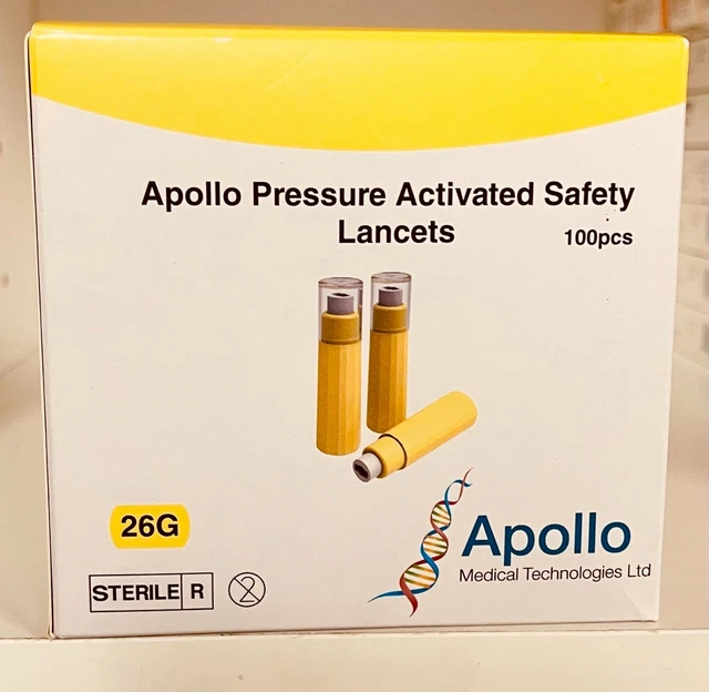 APOLLO PRESSURE ACTIVATED Safety Lancets 26G exp- 15/12/2027 £14.00 ...