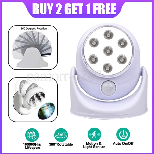 360° BATTERY OPERATED Motion Activated Cordless Sensor Security LED ...