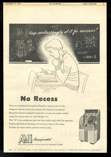 1952 AMI MODEL D jukebox photo schoolboy art BIG trade print ad £24.58 ...
