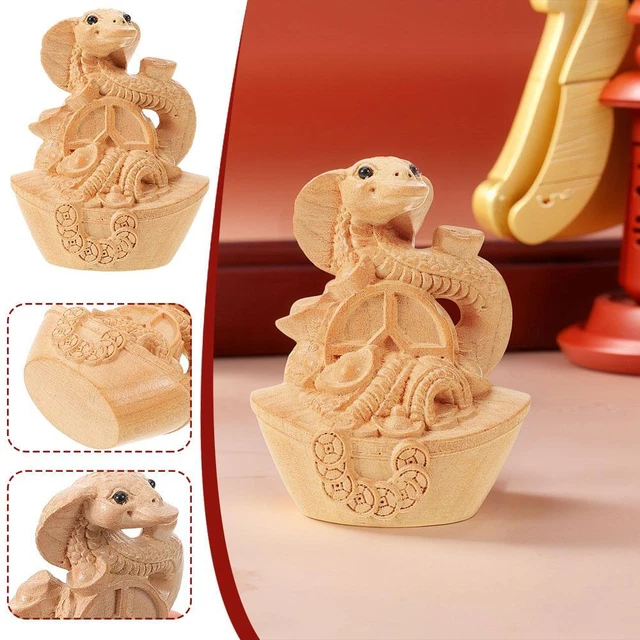 WOODEN HAND CARVED Snake Figurine Snake Statue 2025 Household Ornament ...