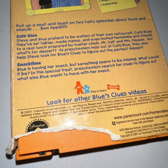 BLUES CLUES CAFE Blue VHS 2001 Nickelodeon Math Restaurant Vocabulary ...
