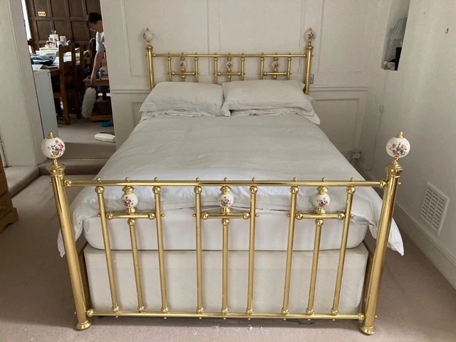 ANTIQUE BRASS BED frame double with ornate pretty detail £182.72 ...