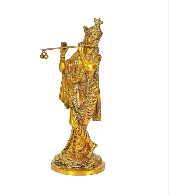 INDIAN TRADITIONAL BRASS Lord Krishna Idol For Home & Office Temple ...