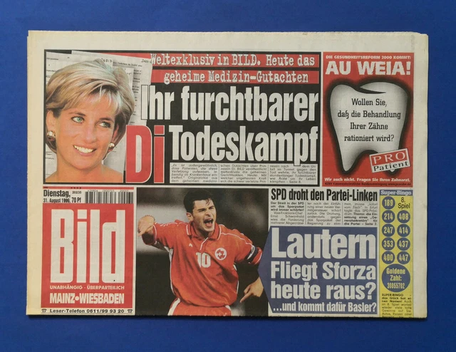 BILD ZEITUNG - 31. 8. 1999 - Wolfgang Petry * Anna Kurnikowa * Mario ...