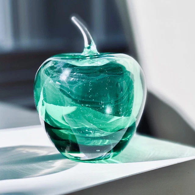 VINTAGE BLENKO ART GLASS Emerald Green Apple w/Clear Stem Paperweight ...