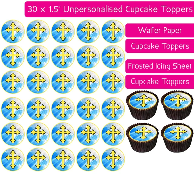 30 GOLD COMMUNION Baptism Christening Cross Edible Wafer & Icing ...