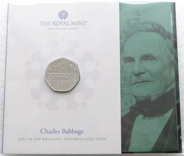 2021 ROYAL MINT Charles Babbage 50p Fifty Pence Coin Pack Uncirculated ...