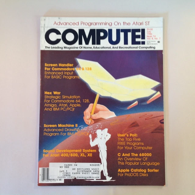VINTAGE JULY 1986 COMPUTE! Magazine Hex War Screen Machine Atari Apple ...